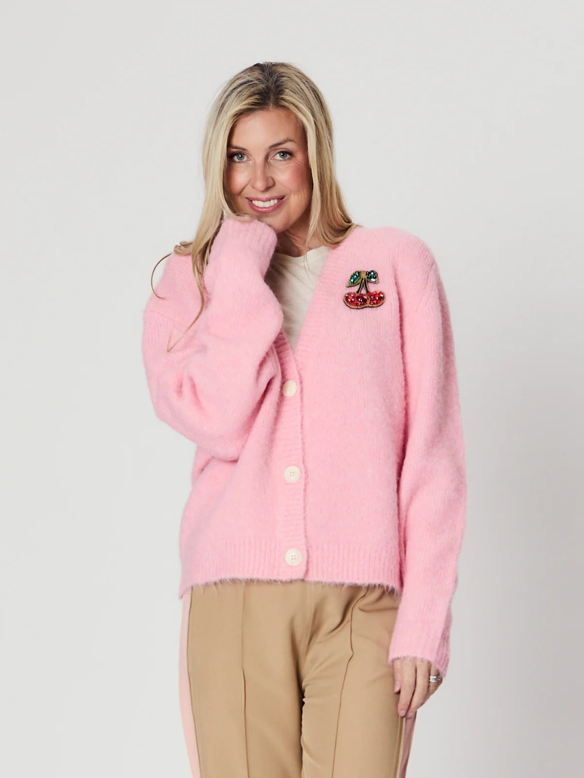 Lara V Neck Cardigan - Pink– Jumbled