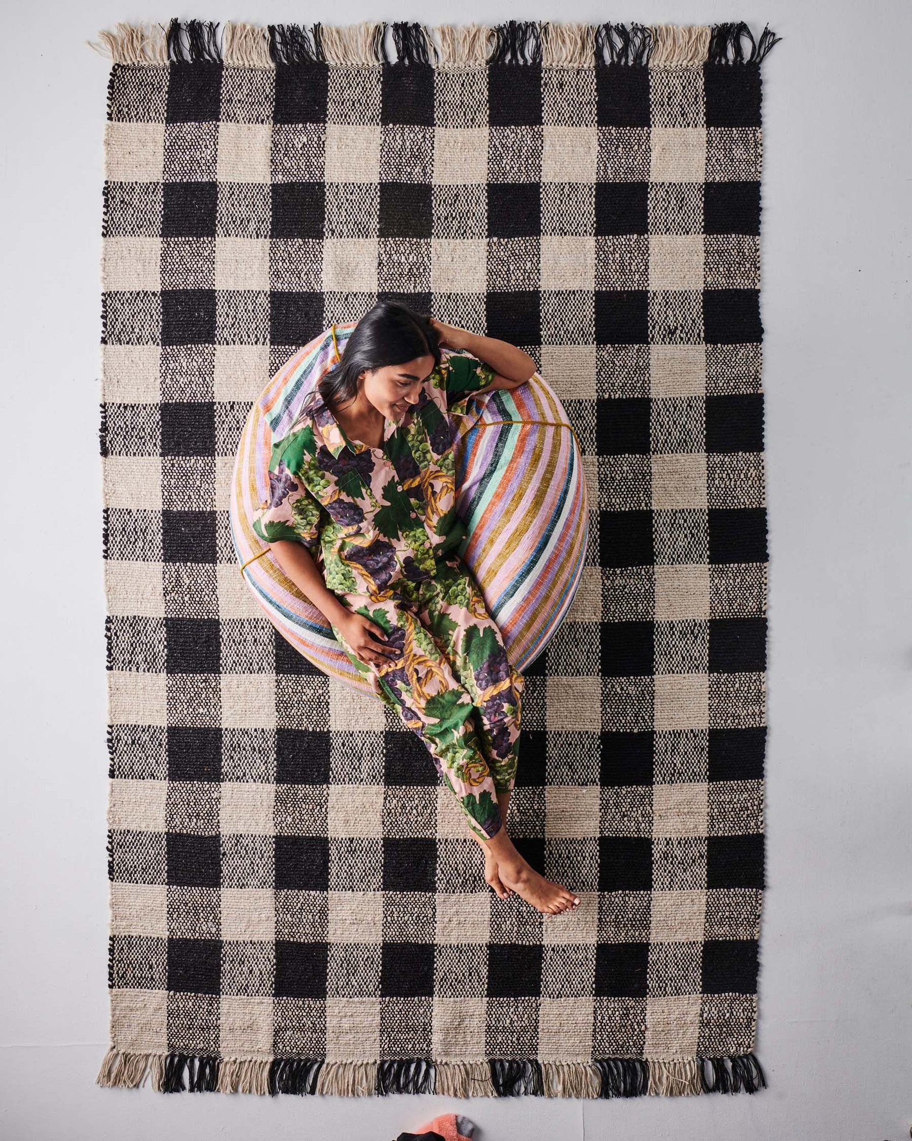 Black And White Gingham Jute Floor Rug– Jumbled