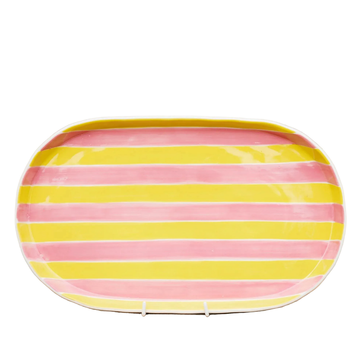 Pink and Yellow Stripe Oval Platter– Jumbled